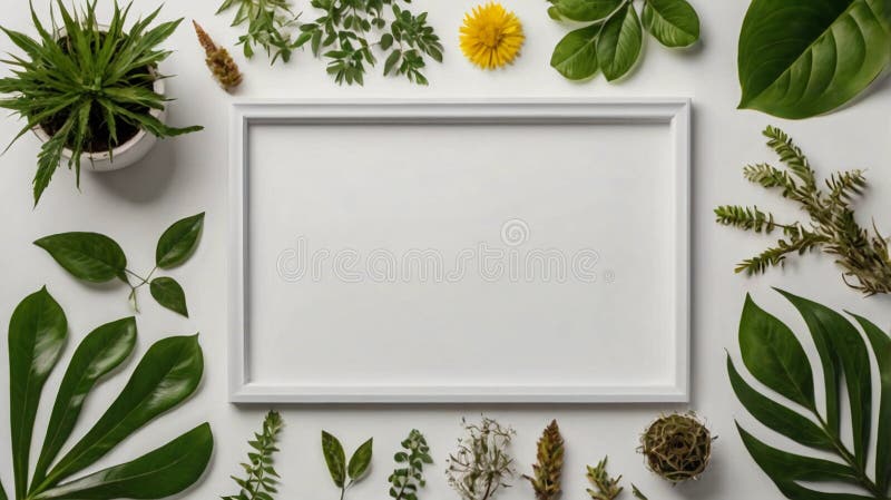 Ecology Themed Template on White. Frame of Natural Plants Flat Lay ...