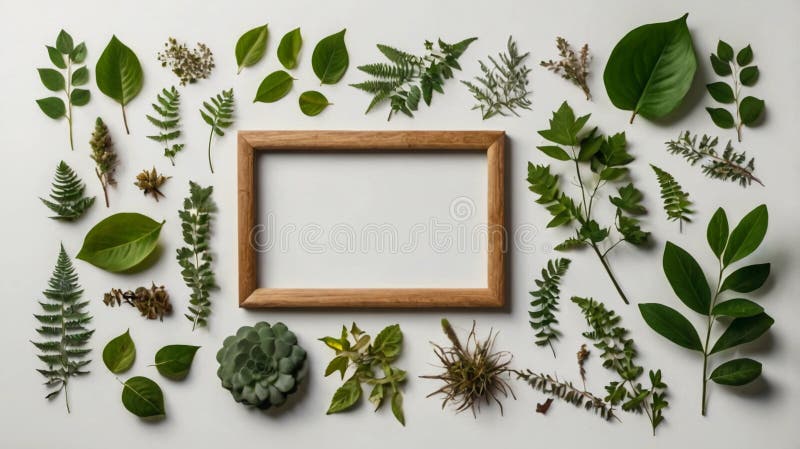 Ecology Themed Template on White. Frame of Natural Plants Flat Lay ...