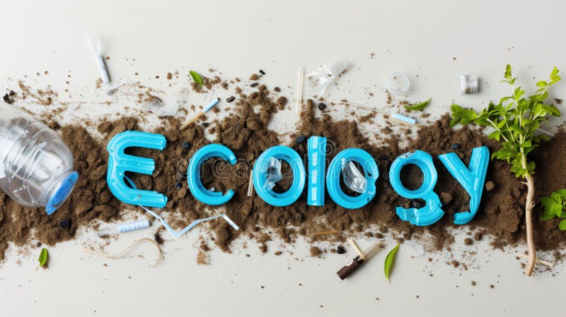 Ecology Title Text on the Table Made from Blue Plastic with Soil ...