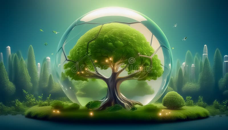 Ecology. Trees in the Sphere Stock Illustration - Illustration of japan ...