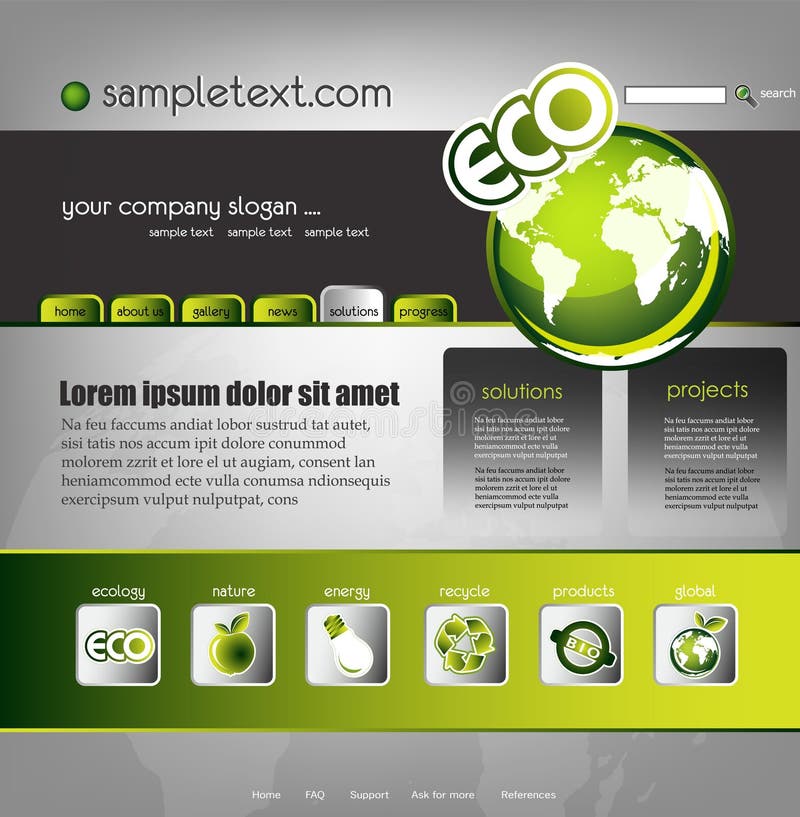 Website Template Design Green Stock Vector - Illustration of buttons ...