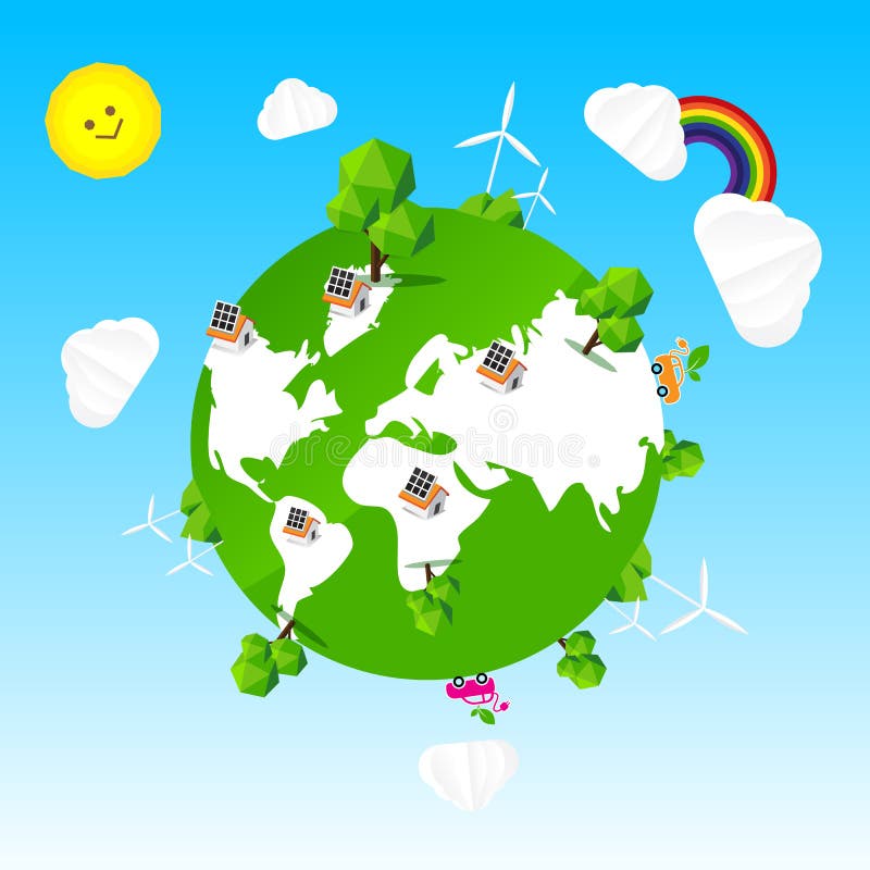 Ecology World Tree Sun Cloud Rainbow and Sky Stock Vector ...