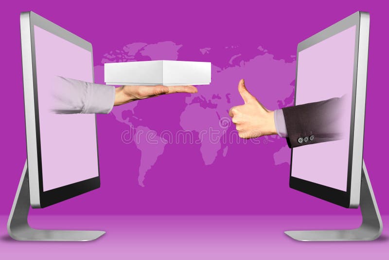 Commerce Concept, Two Hands from Laptops. Hand with White Tablet ...