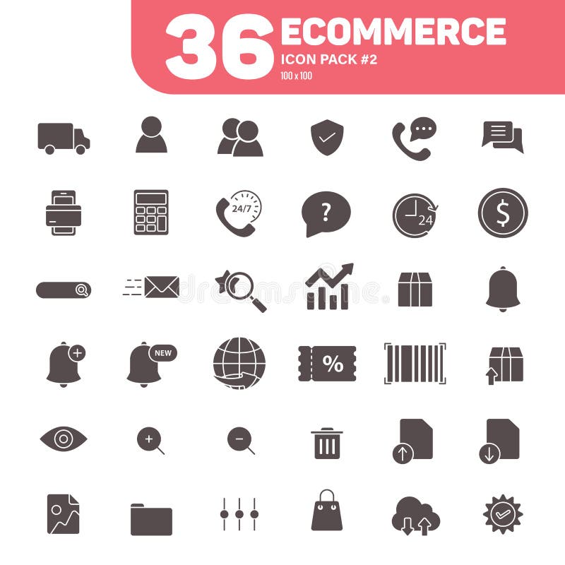 36 Ecommerce Icons Pack #2, Solid E-Commerce Icons Stock Vector ...