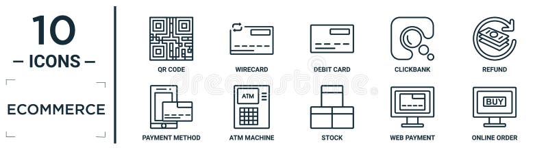 Ecommerce Linear Icon Set. Includes Thin Line Qr Code, Debit Card ... Ecommerce Linear Icon Set. Includes Thin Line Qr Code, Debit Card ...