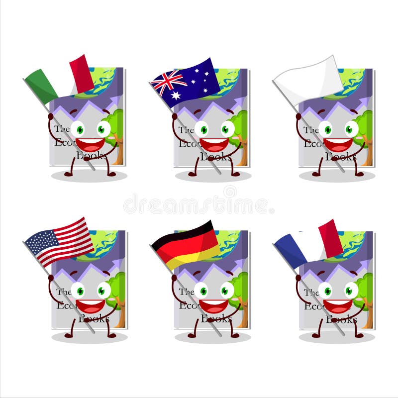 Economic Books Cartoon Character Bring the Flags of Various Countries ...