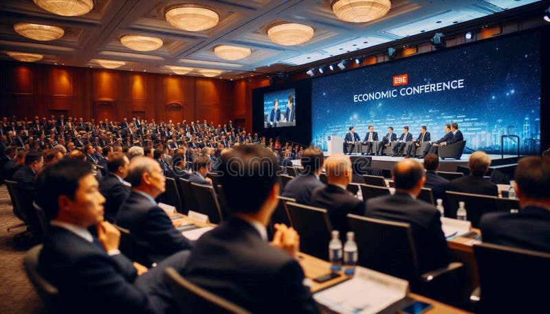 Economic Conference Panel Discussion Stock Illustration - Illustration ...