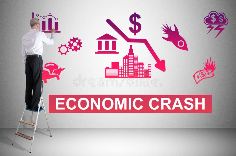Economic Crash Concept Drawn by a Man on a Ladder Stock Image - Image ...