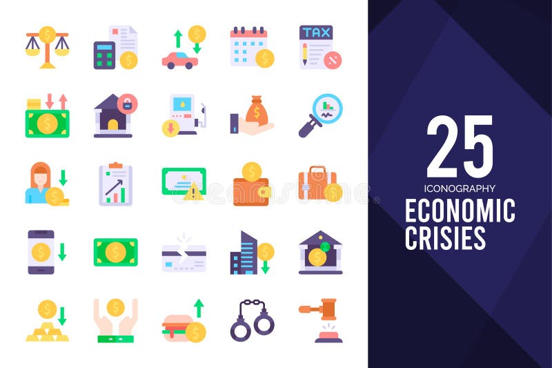 25 Economic Crisies Flat Icon Pack. Vector Illustration Stock Vector ...