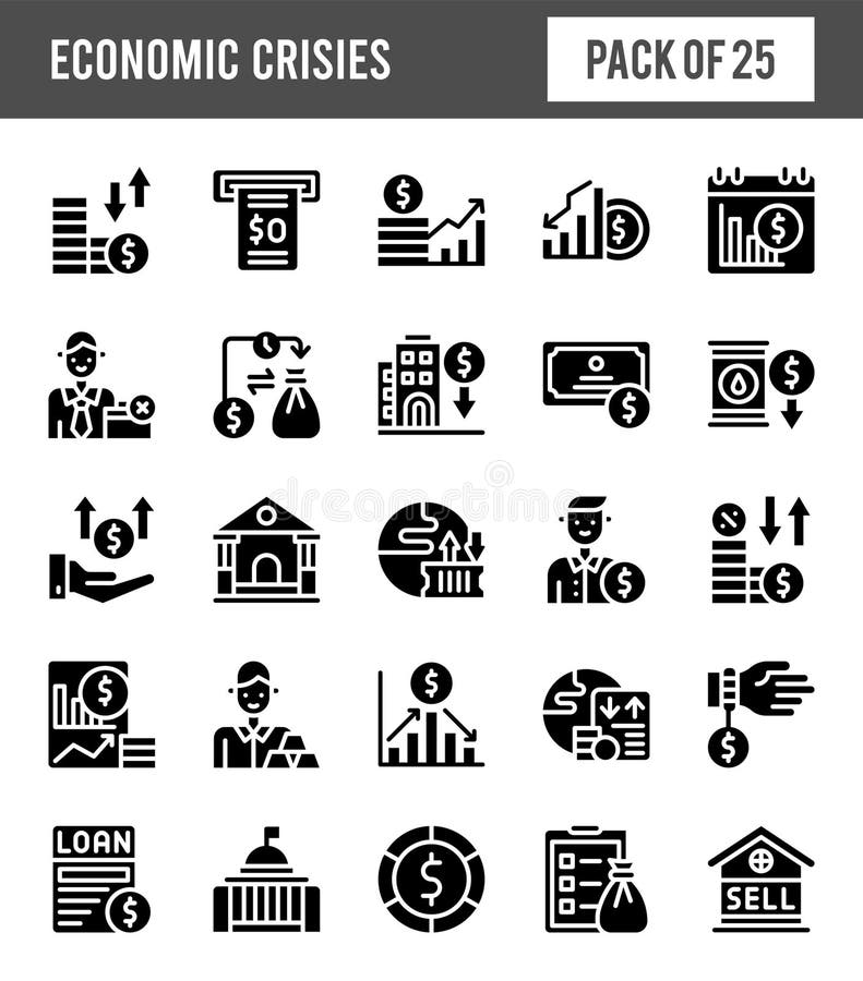 25 Economic Crisies Glyph Icon Pack. Vector Illustration Stock Vector ...