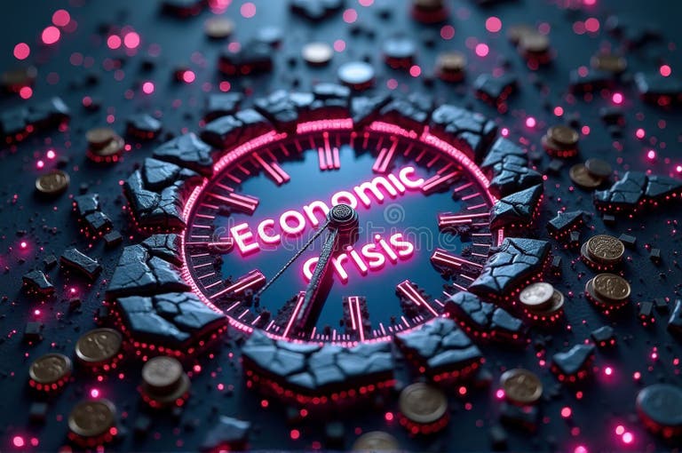 Economic Crisis Concept Clock with Crumbling Numbers and Coins Stock ...
