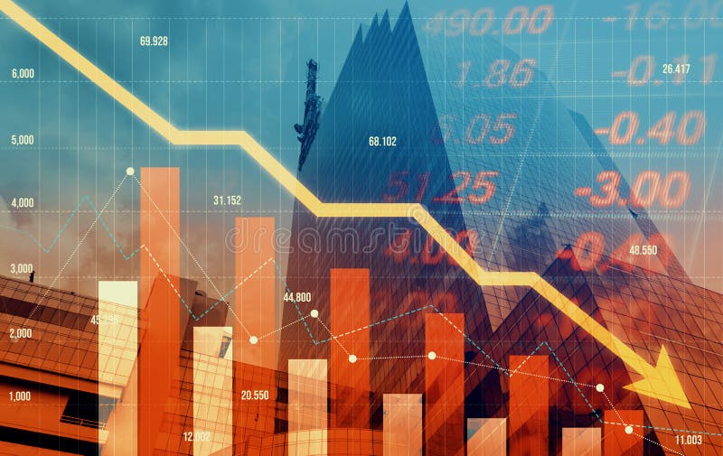 Declining Graphs and Digital Indicators Overlap Modernistic City ...