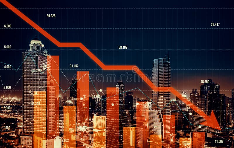 Declining Graphs and Digital Indicators Overlap Modernistic City ...