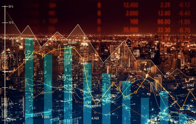 Declining Graphs and Digital Indicators Overlap Modernistic City ...