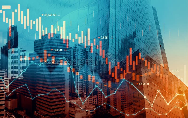 Declining Graphs and Digital Indicators Overlap Modernistic City ...
