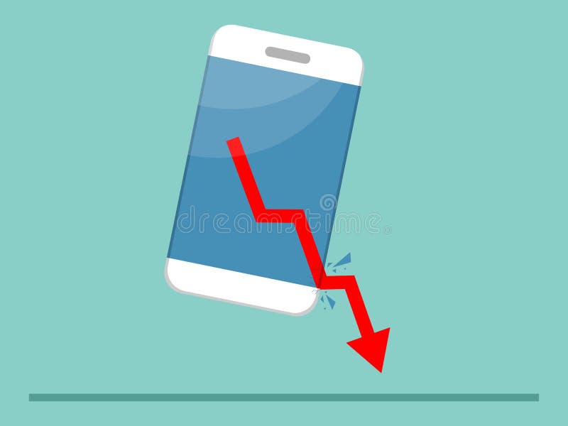 Economic Crisis Down Red Arrow Breaking through from Mobile Screen ...