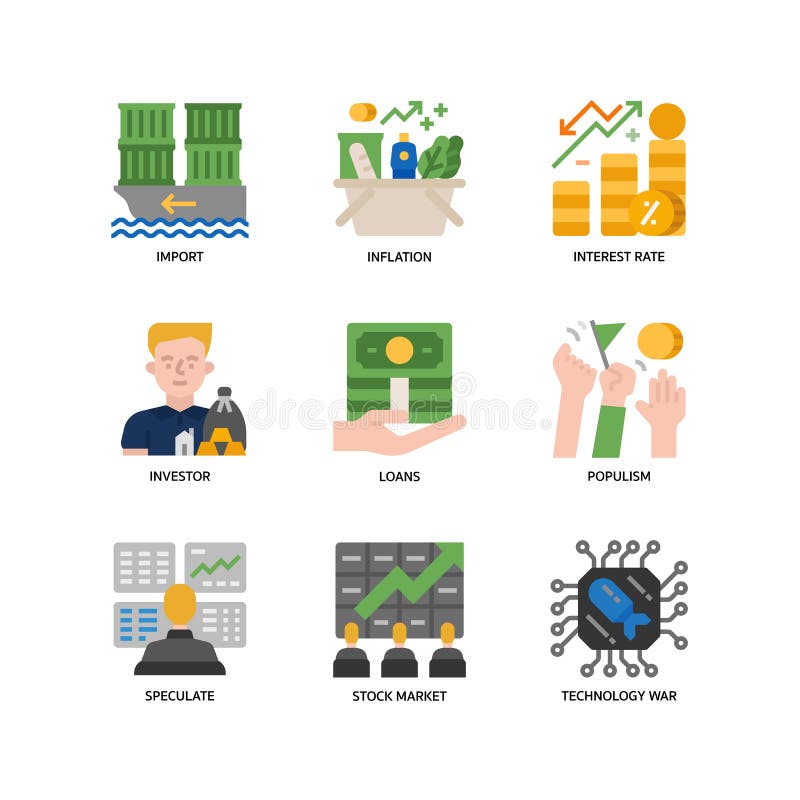 Economic crisis icons set stock vector. Illustration of rate - 205782116