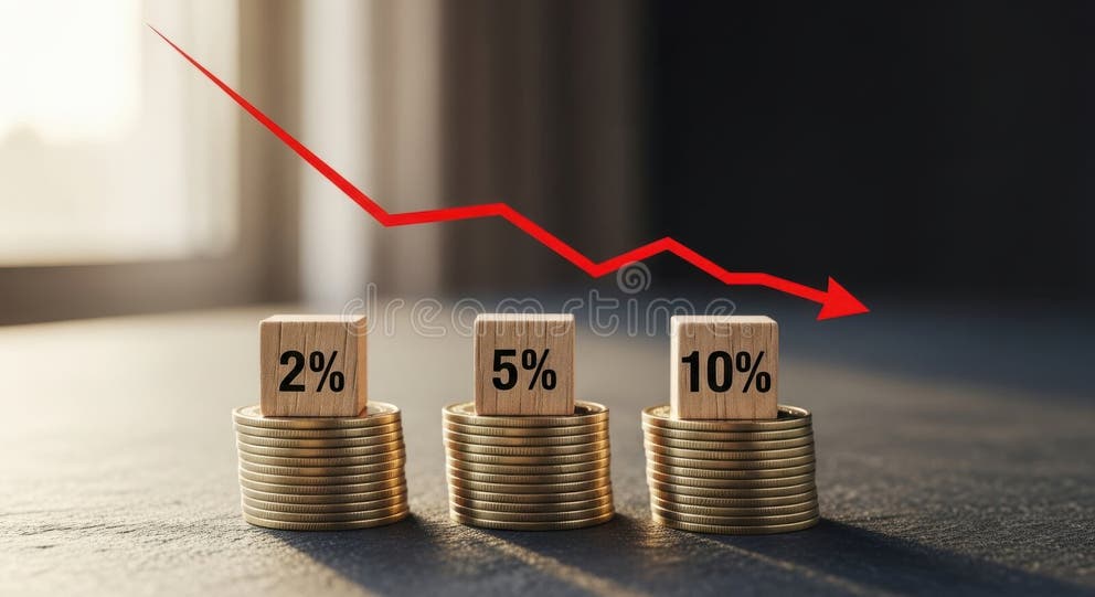 Economic Downturn Visualized through Falling Red Graph and Stacks of ...