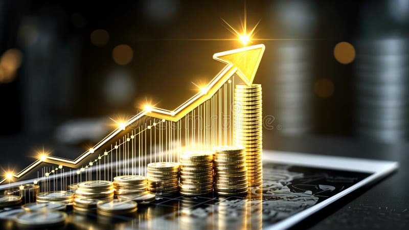 Economic Evolution: Visual Progress, Upward Arrows, Glowing Data ...