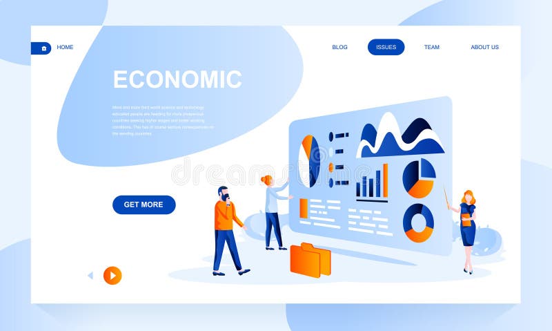Economic Flat Landing Page Template with Header. Analytics Web Banner ...