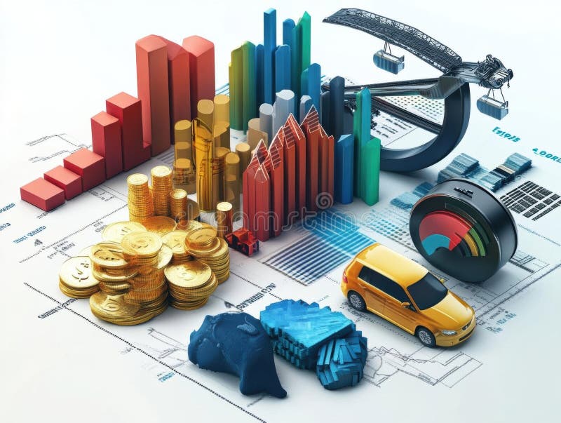 Economic Growth and Business Success, a 3D Visual Representation Stock ...