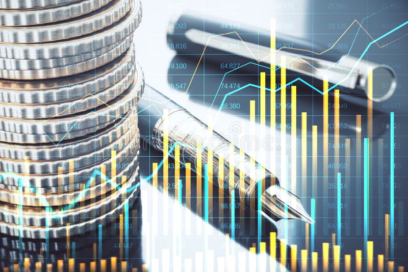 Financial Growth Concept Coins Digital Graph Overlay Stock Photos ...