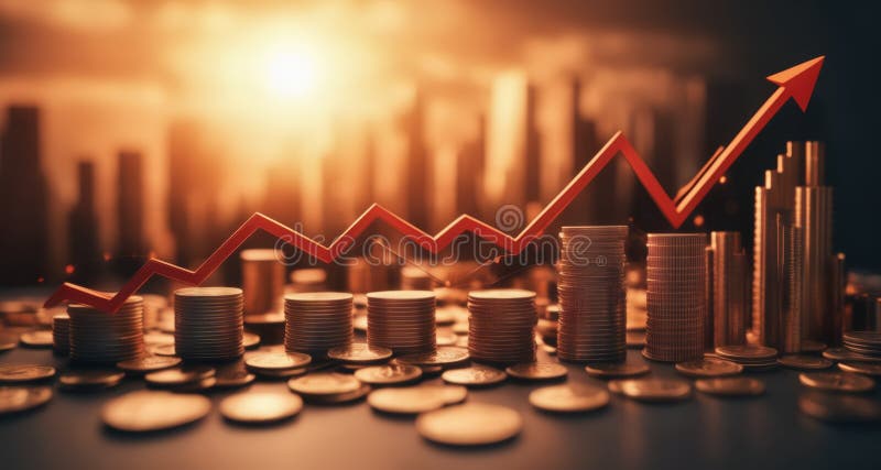 Economic Growth and Prosperity Symbolized by a Rising Arrow and Stacks ...