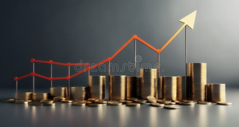 Economic Growth - Rising Coin Stacks with Upward Trend Line Stock ...