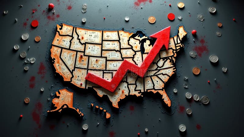 Economic Growth in Usa Map with Upward Arrow and Currency Coins Stock ...