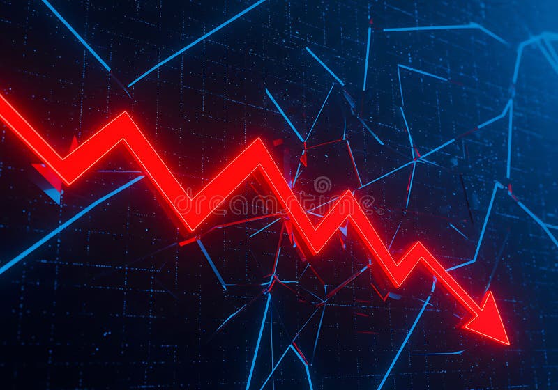 Economic Loss Illustration with Red Arrow Down and Digital Matrix ...