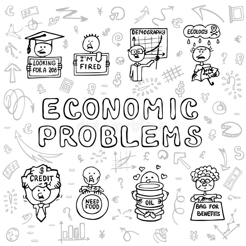 Economic problems set stock vector. Illustration of cloud - 74149086