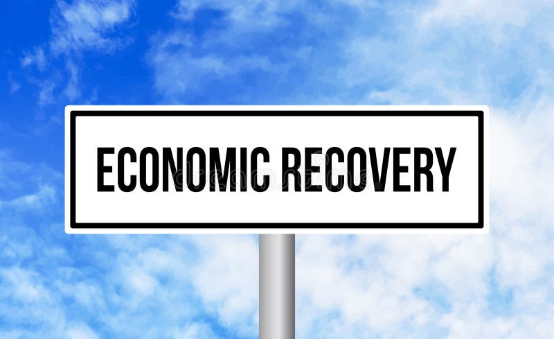 Economic Recovery Road Sign on Blue Sky Background Stock Photo - Image ...