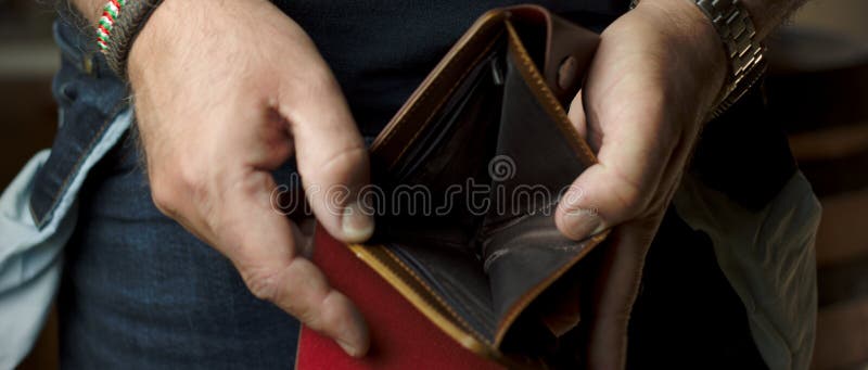 Empty Money in Wallet on Hand Stock Photo - Image of salary, economy ...
