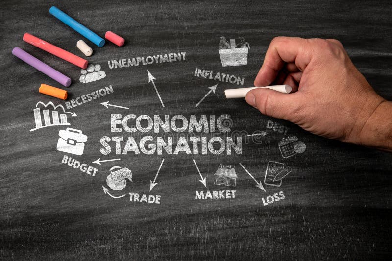 Economic Stagnation Crisis Concept. Black Scratched Textured Chalkboard ...