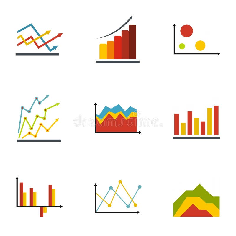 Economic Table Icons Set, Flat Style Stock Vector - Illustration of ...