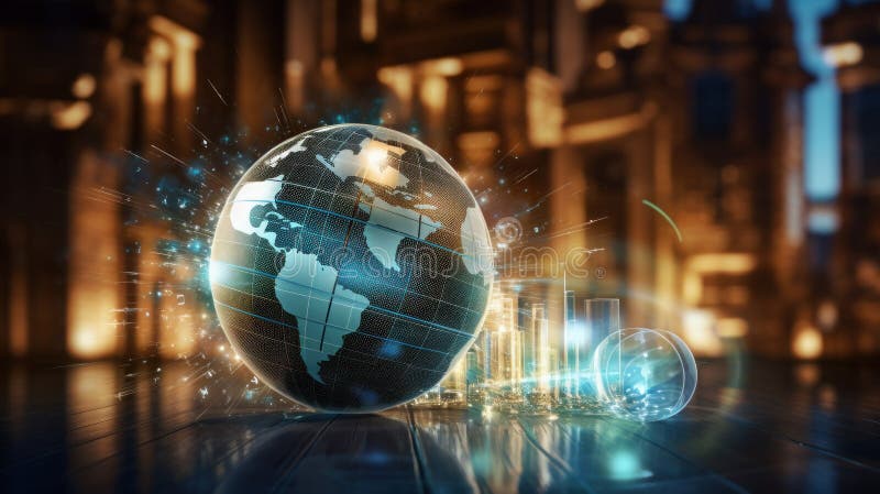 Economics Concept with a Moving Globe and Graphs Stock Photo - Image of ...