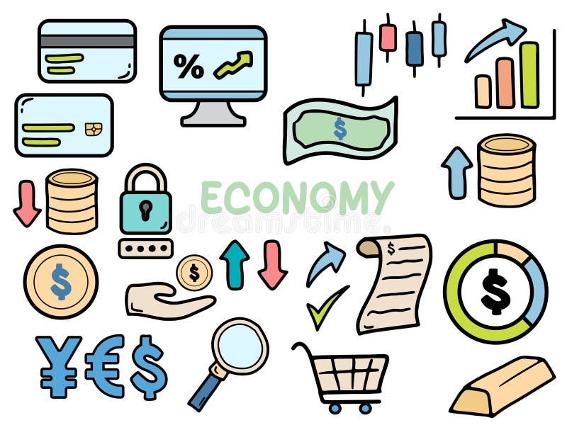 Set of Icons with Economy Theme. with Doodle Style. for Layout, Website ...