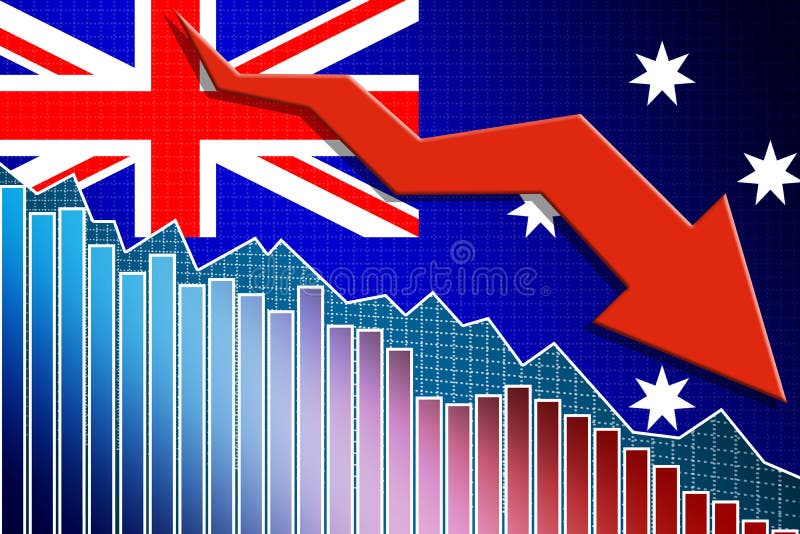 Economy of Australia Falling Down with Arrow and Flag Stock ...