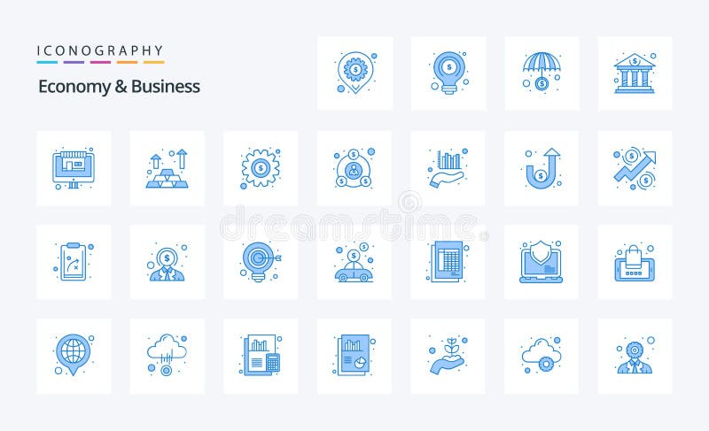 25 Economy and Business Blue Icon Pack Stock Vector - Illustration of ...