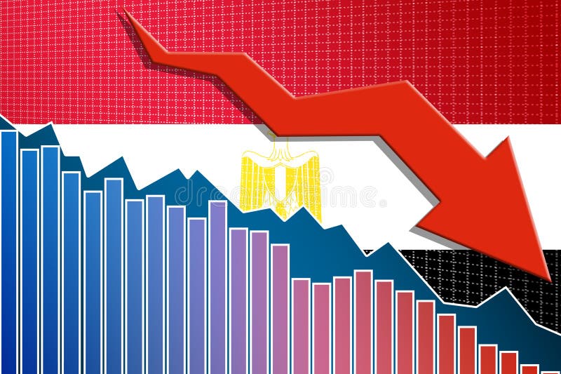 Economy of Egypt Falling Down with Arrow and Flag Stock Illustration ...