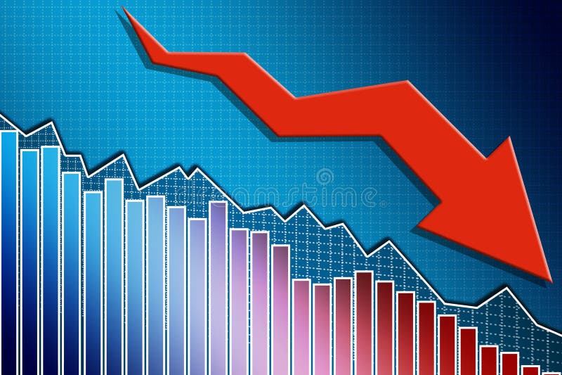 Economy Falling Down with Arrow and Flag Stock Illustration ...