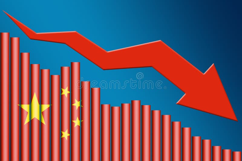 Economy Falling Down with China Flag Stock Illustration - Illustration ...