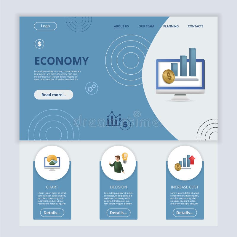 Economy Flat Landing Page Website Template. Chart, Decision, Increase ...