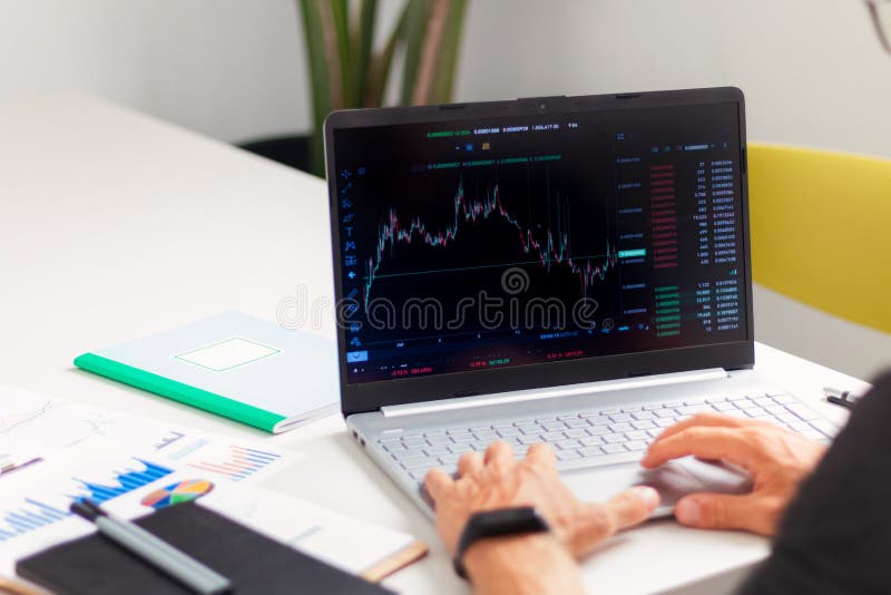 Economy Graphs on a Computer Screen and Man S Hands Stock Image - Image ...