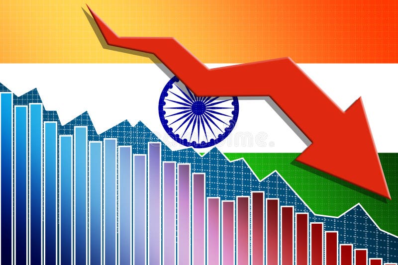 Economy of India Falling Down with Arrow and Flag Stock Illustration ...
