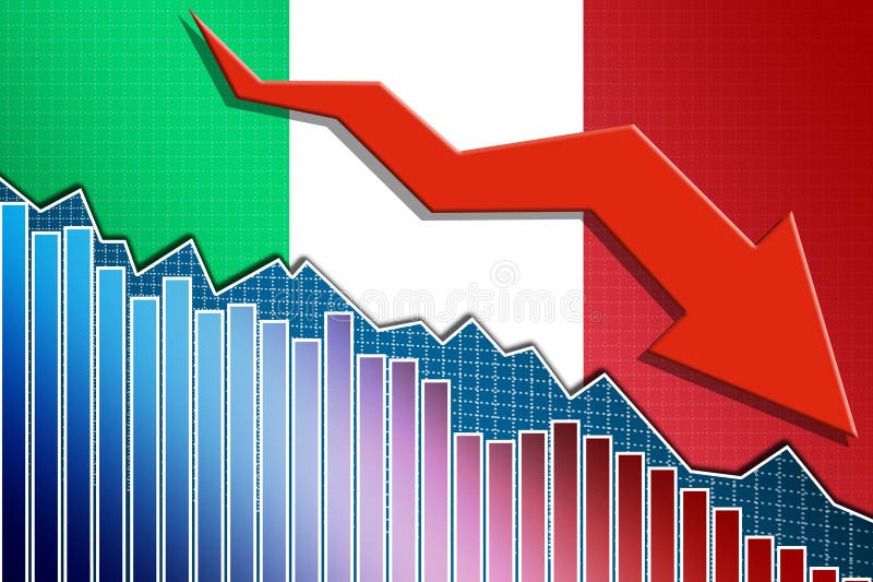 Economy of Italy Falling Down with Arrow and Flag Stock Illustration ...