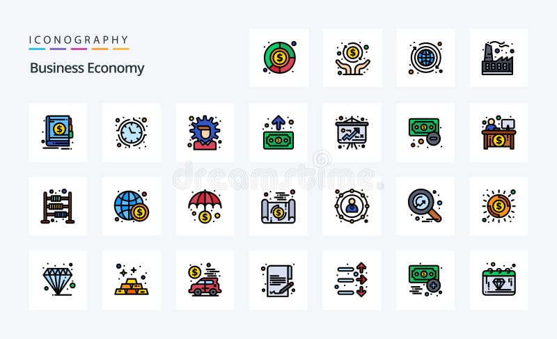 25 Economy Line Filled Style Icon Pack Stock Vector - Illustration of ...