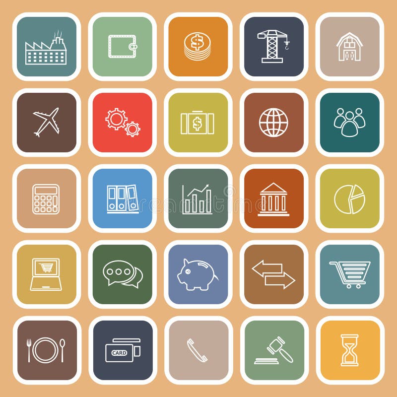 Economy Line Flat Icons on Brown Background Stock Vector - Illustration ...