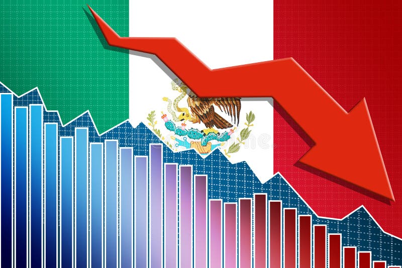 Economy of Mexico Falling Down with Arrow and Flag Stock Illustration ...
