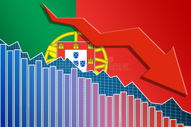 Economy of Portugal Falling Down with Arrow and Flag Stock Illustration ...